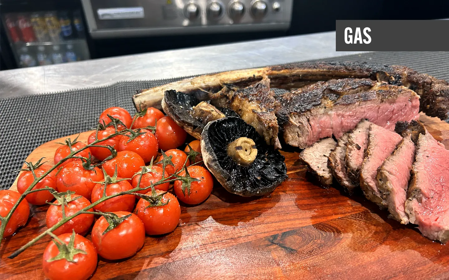 Tomahawk Steak with Roasted Mushrooms & Tomatoes - CROSSRAY